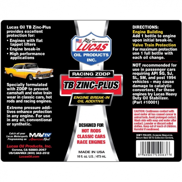 Lucas Oil 10063 TB Zinc Plus Engine Break-In Oil Additive | XDP