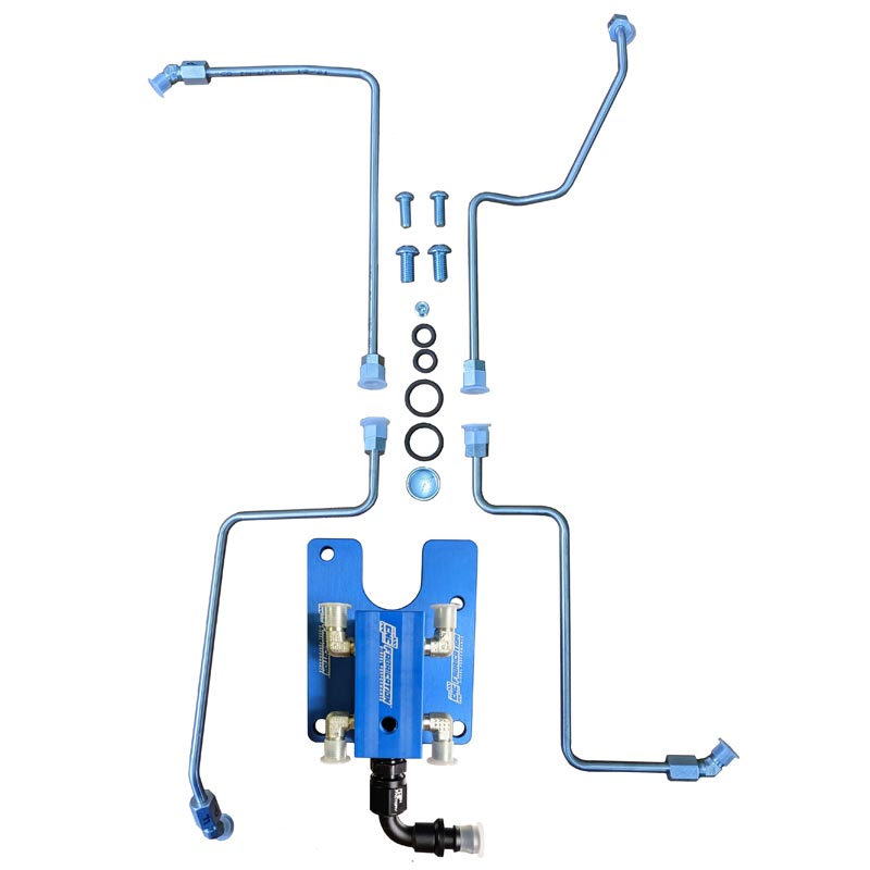 CNC Fabrication 422018 4-Line Feed Valley Mount Fuel Line Kit - Blue | XDP